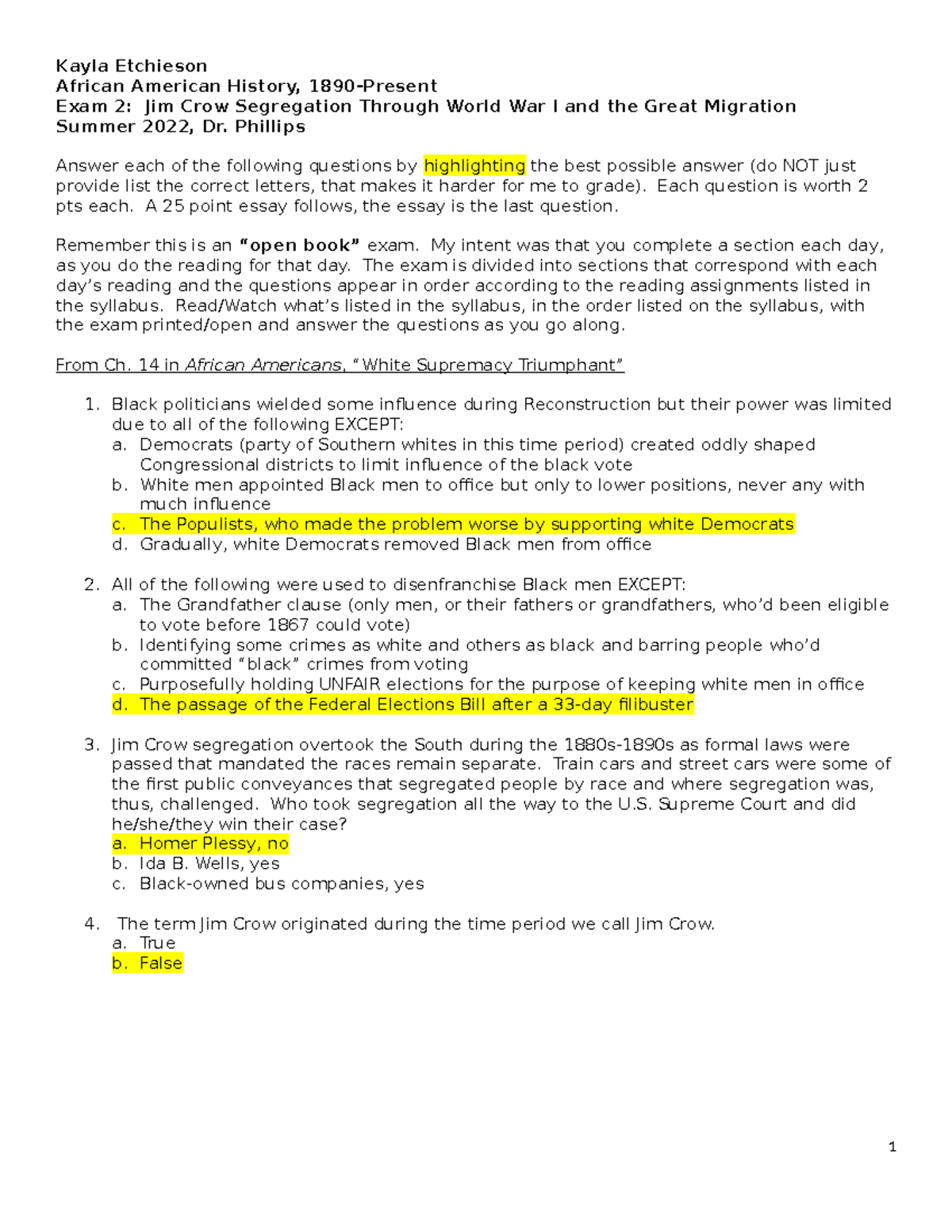 History - Phillips Answer each of the following questions by ...