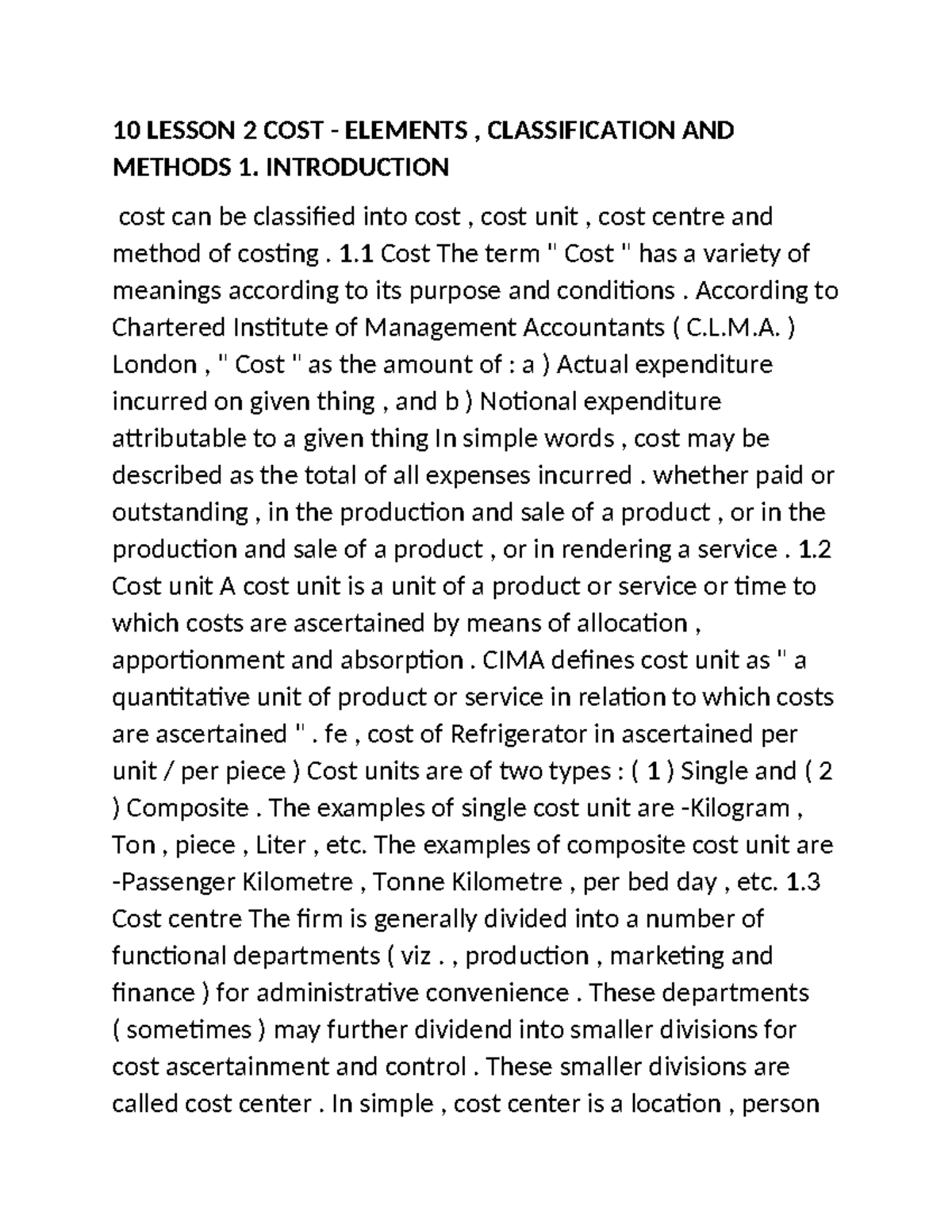 COST - Elements , Classification AND Methods - 10 LESSON 2 COST - ELEMENTS , CLASSIFICATION AND ...