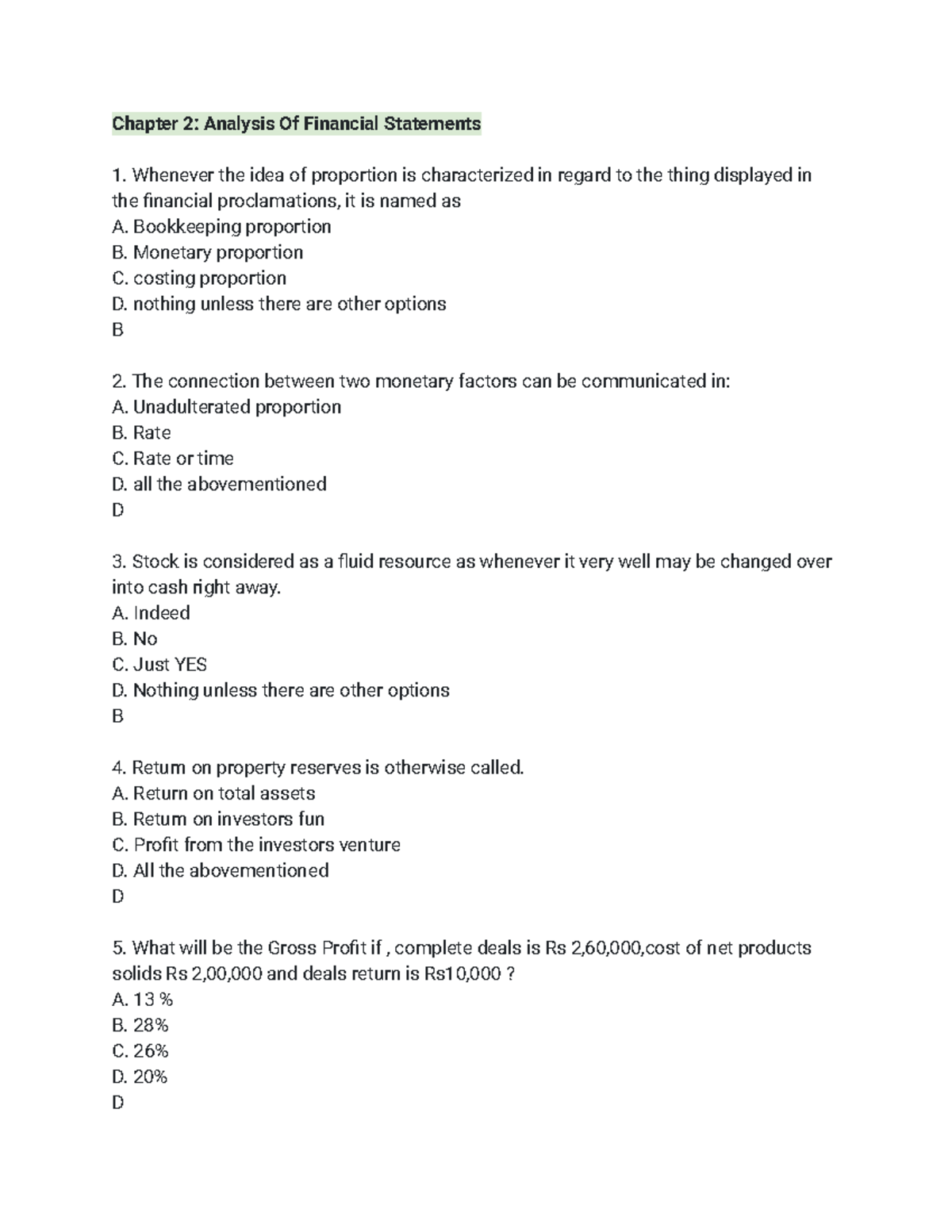 Chapter 2 Analysis Of Financial Statements - Chapter 2: Analysis Of ...