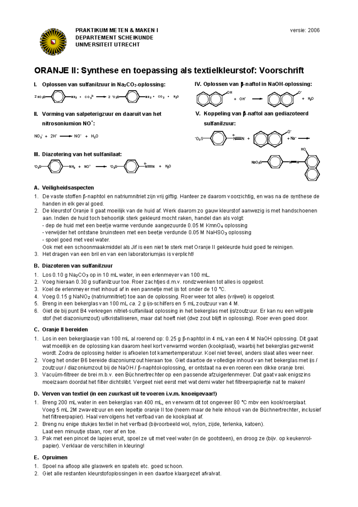 Synthese van kleurstoffen - PRAKTIKUM METEN & MAKEN I DEPARTEMENT ...