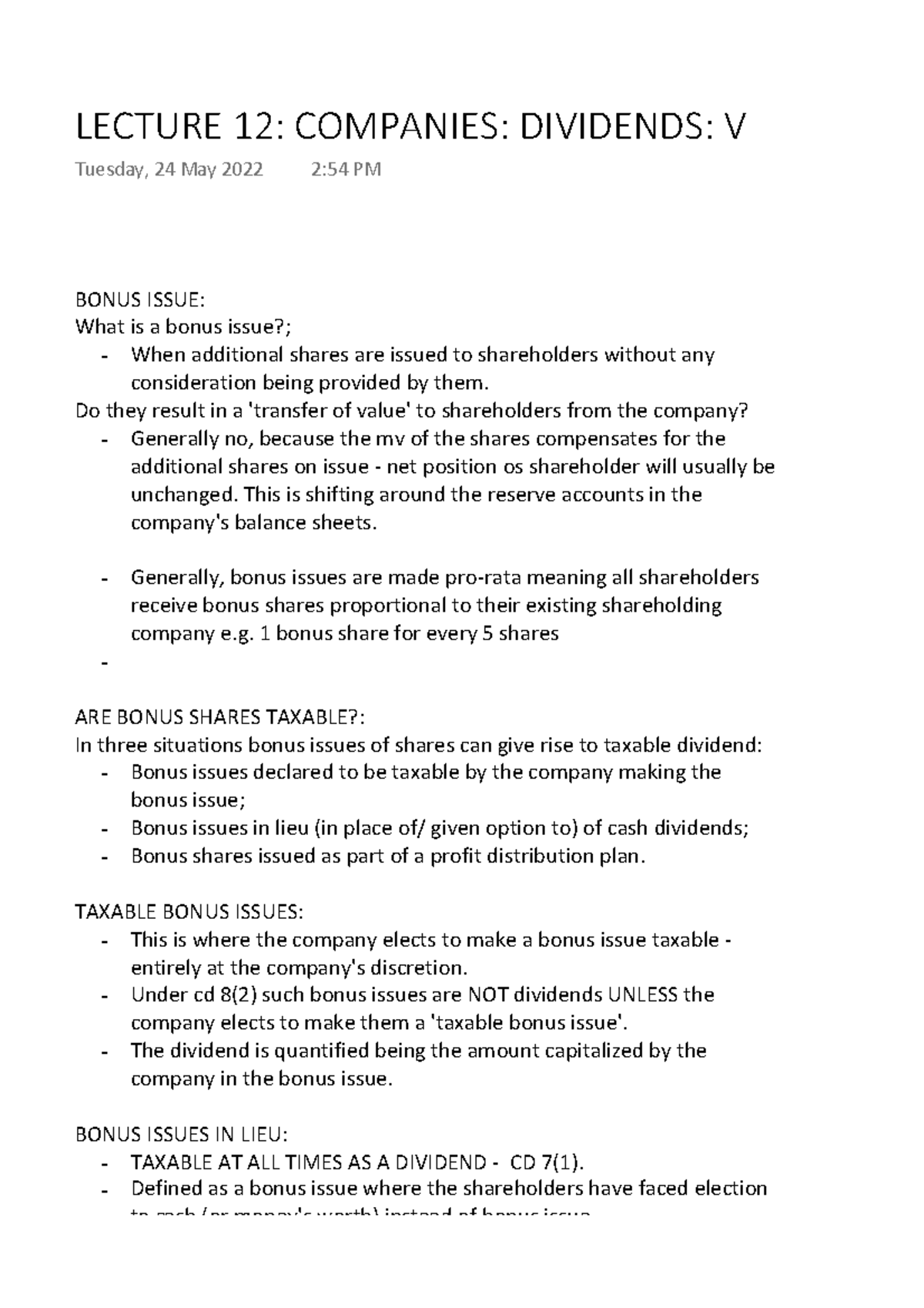 Lecture 12 Companies Dividends V - BONUS ISSUE: What is a bonus issue ...