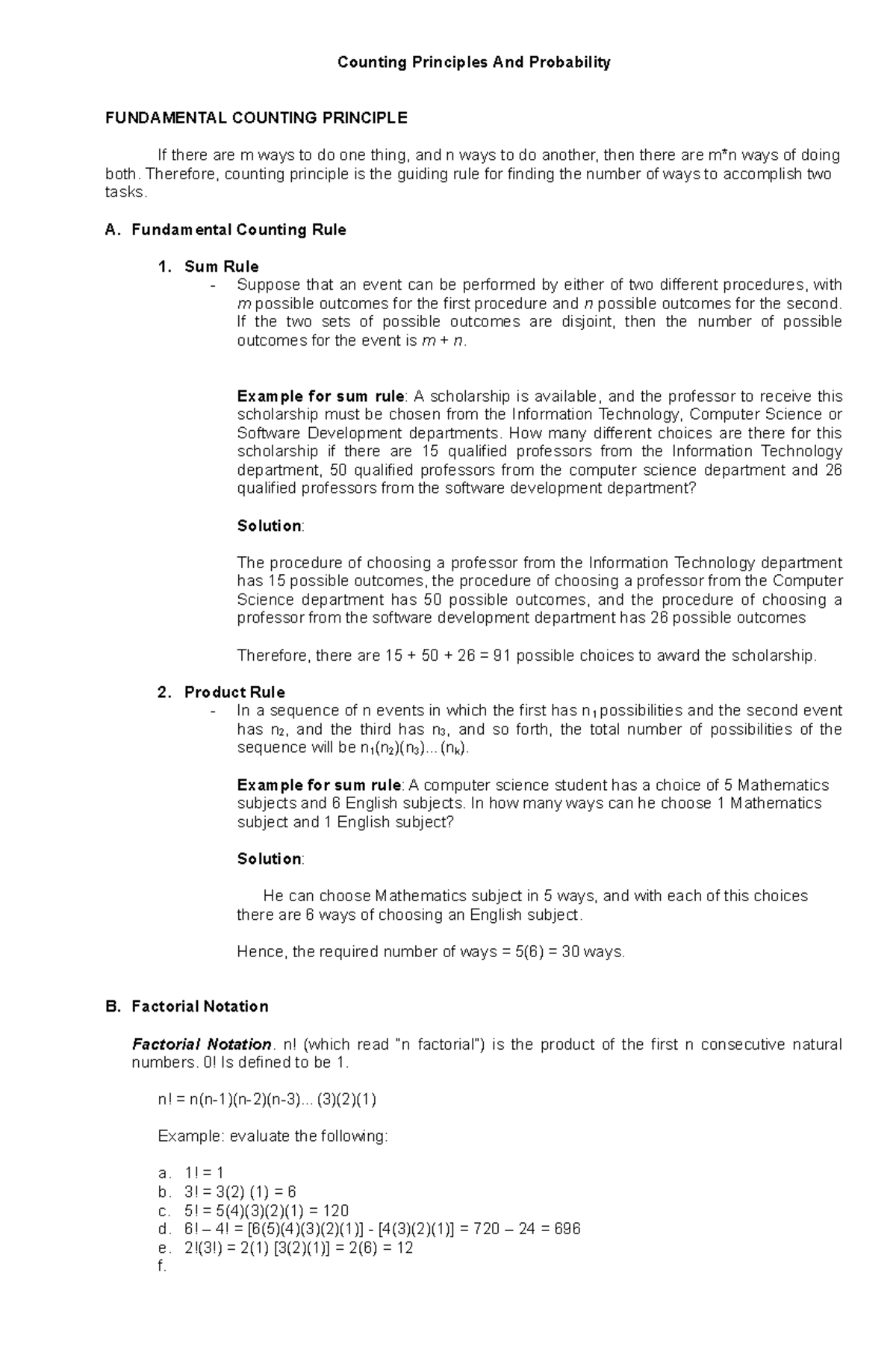 Counting Principles And Probability - Counting Principles And ...