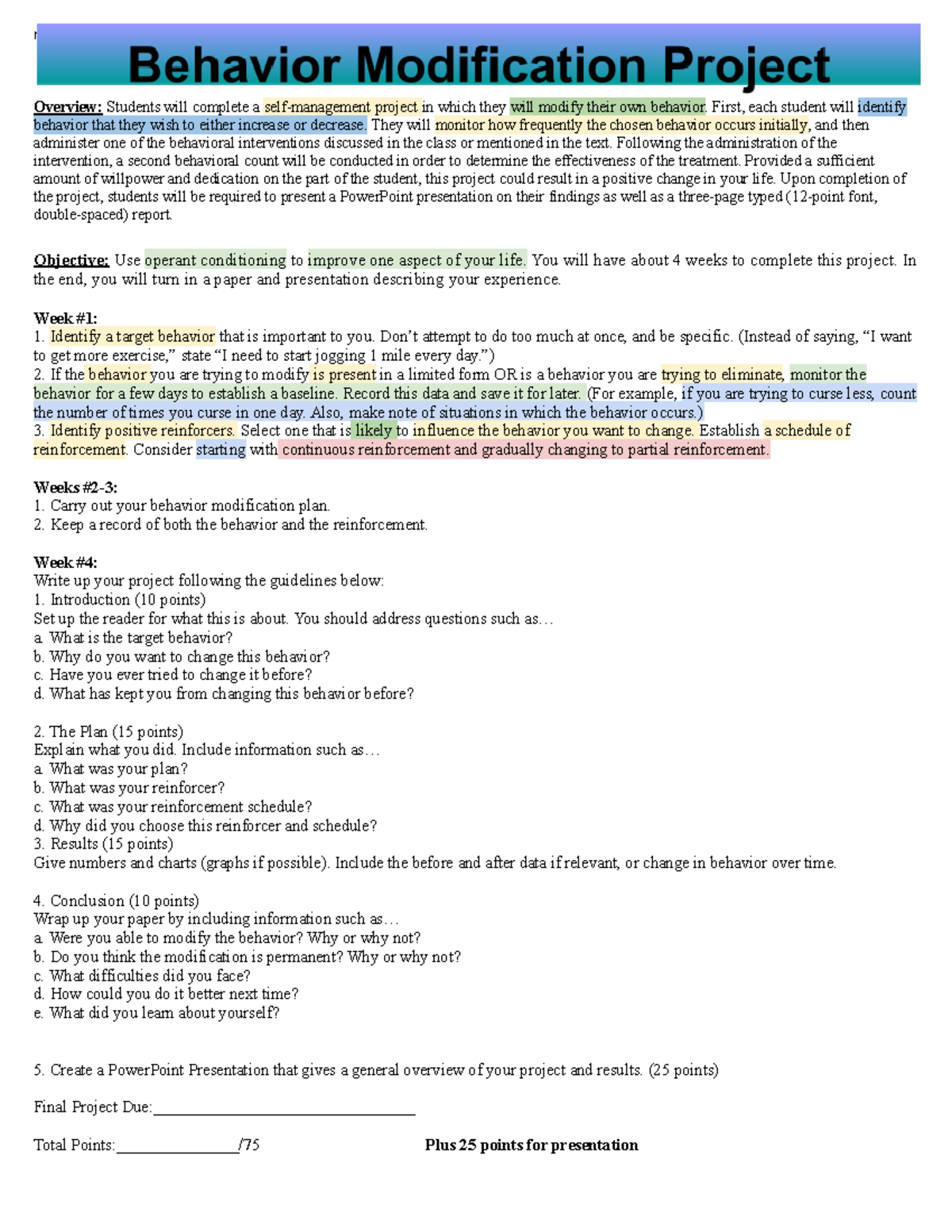 Behavior Modification Project - ns Overview: Students will complete a ...