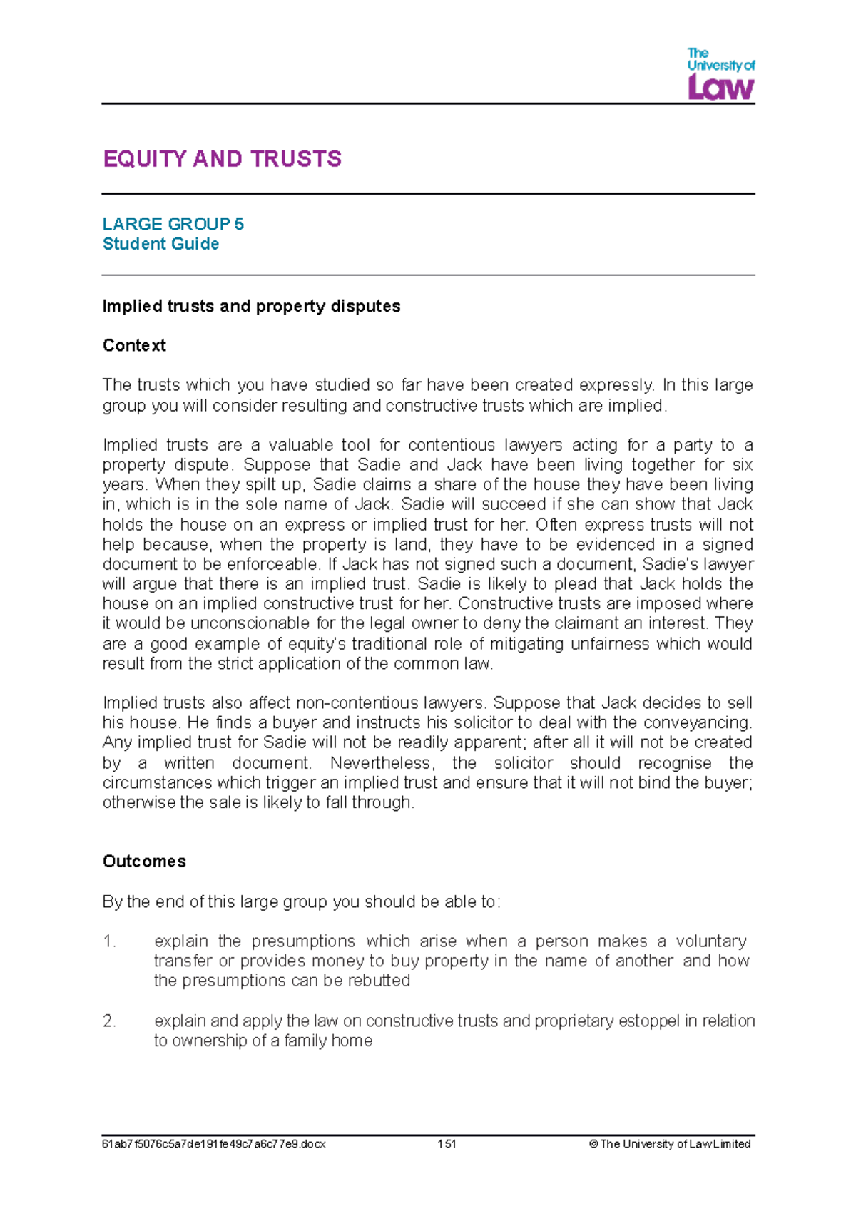 2223 eqtr lg05 ce01 student guide - EQUITY AND TRUSTS LARGE GROUP 5 Student Guide Implied trusts ...