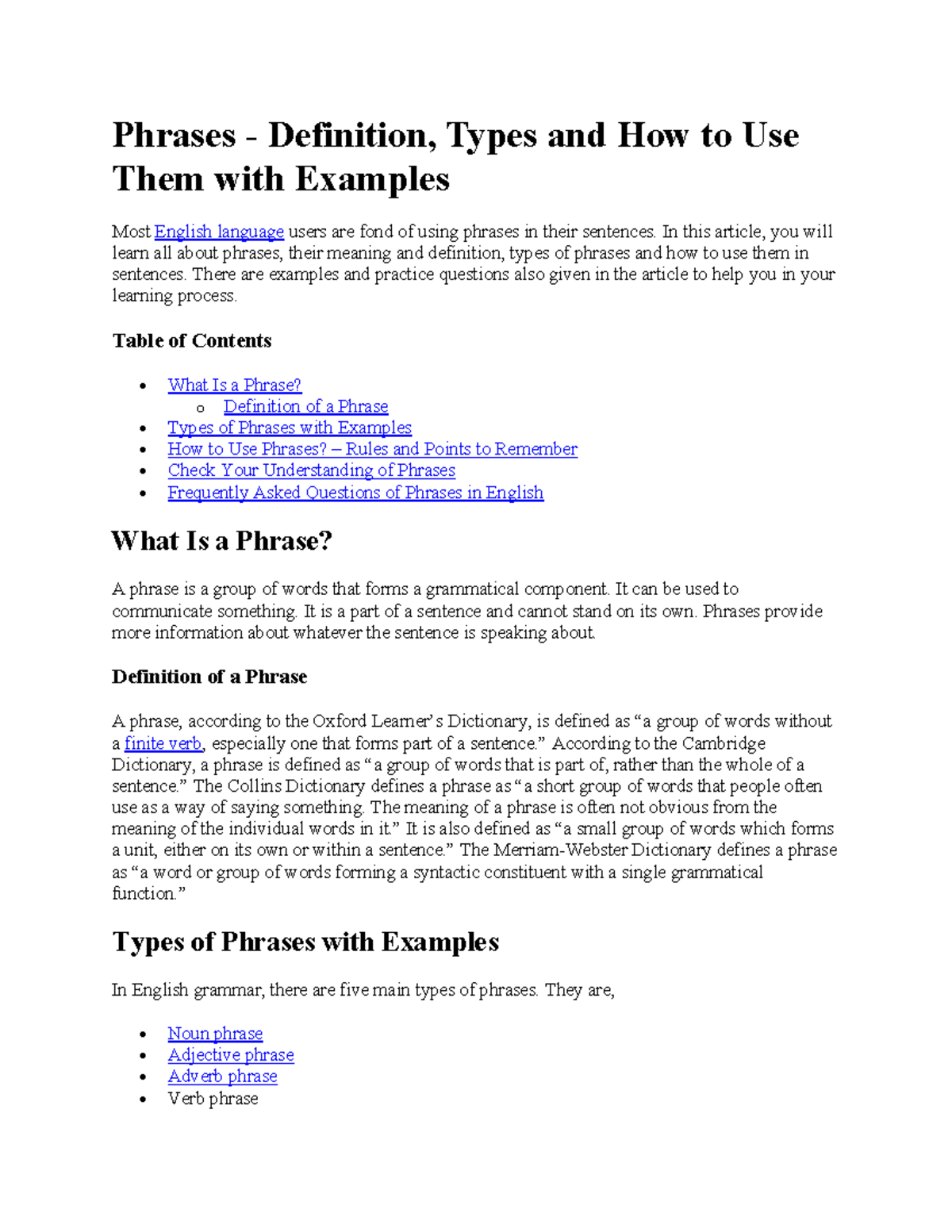 La frase en ingles - Phrases - Definition, Types and How to Use Them ...