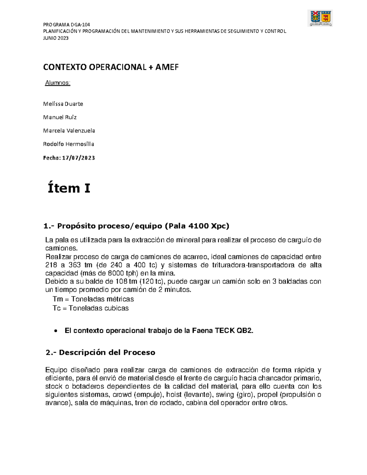Contexto Operacional - gestión de activos - PLANIFICACIÓN Y ...