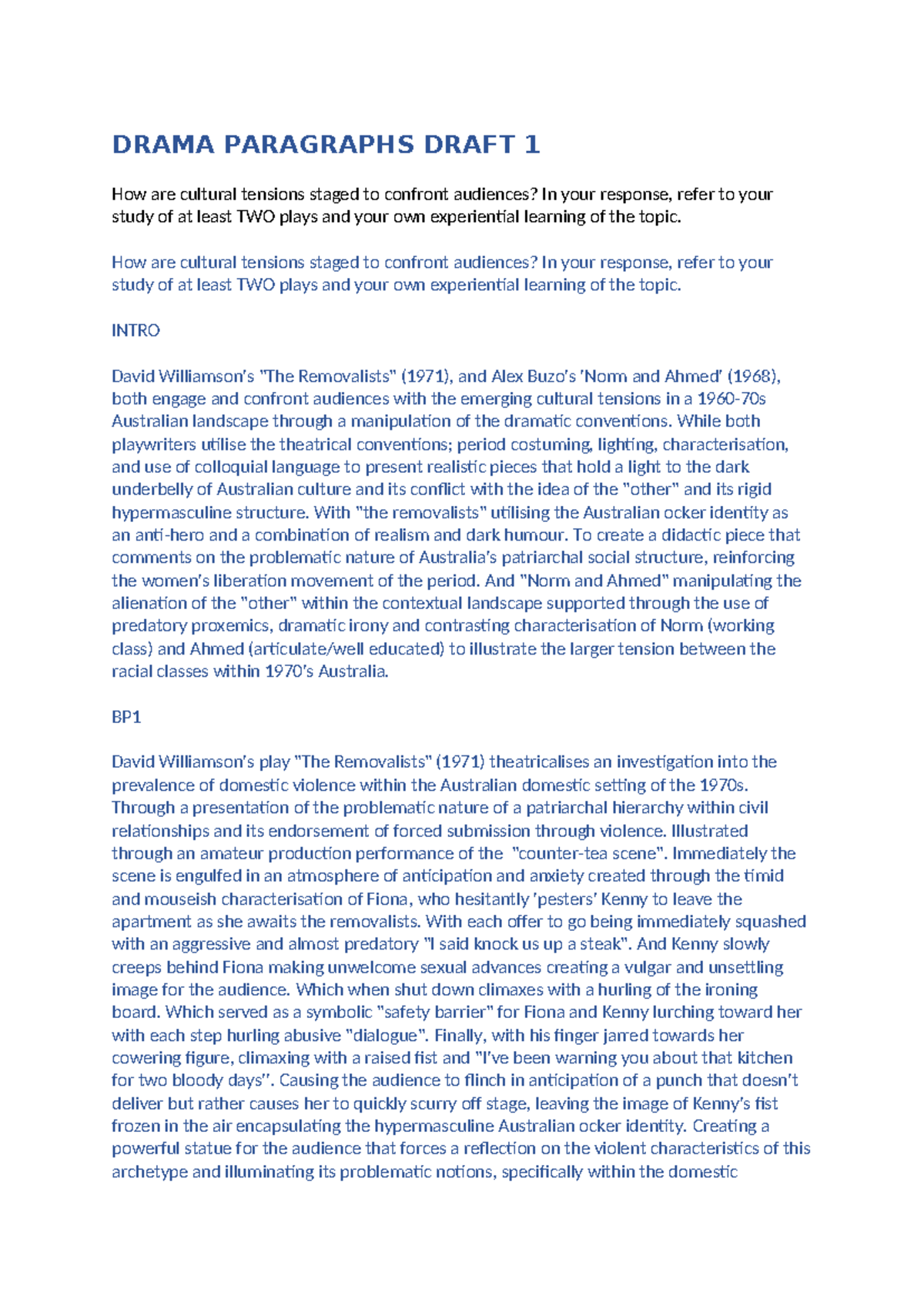 Drama Paragraphs Draft 1[74] - DRAMA PARAGRAPHS DRAFT 1 How are ...