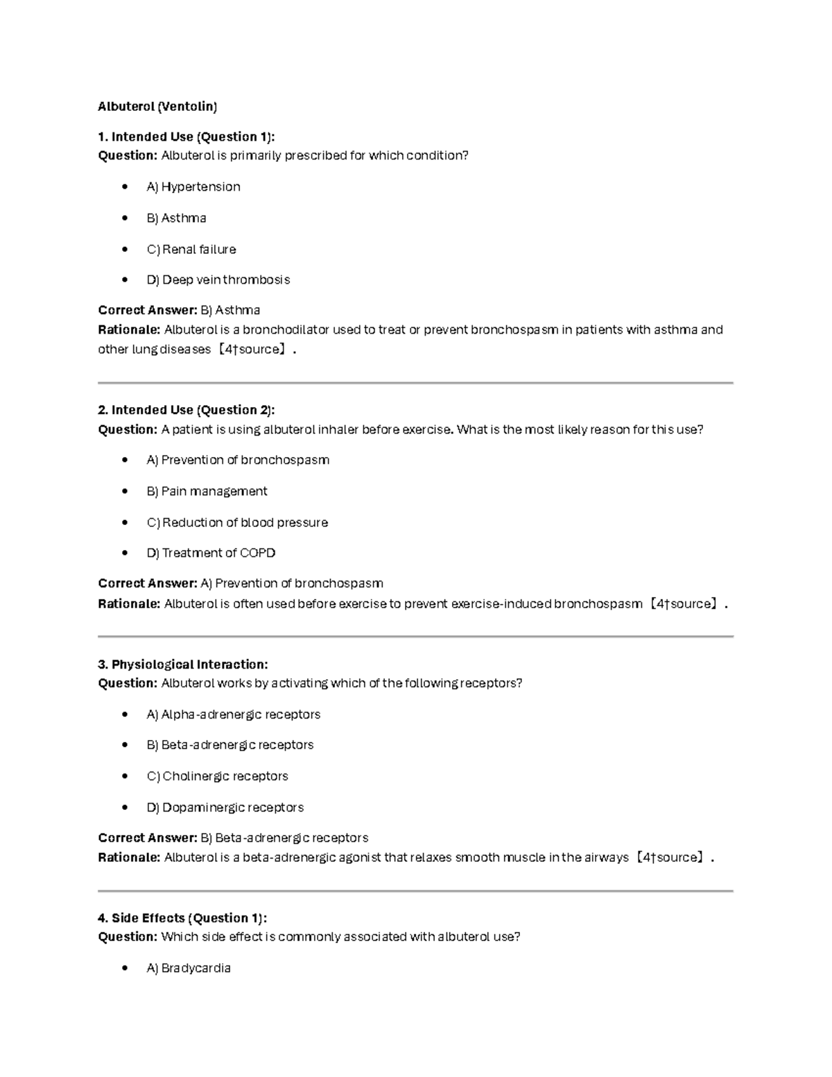Module 3 Pharamacology MC questions - Albuterol (Ventolin) Intended Use ...