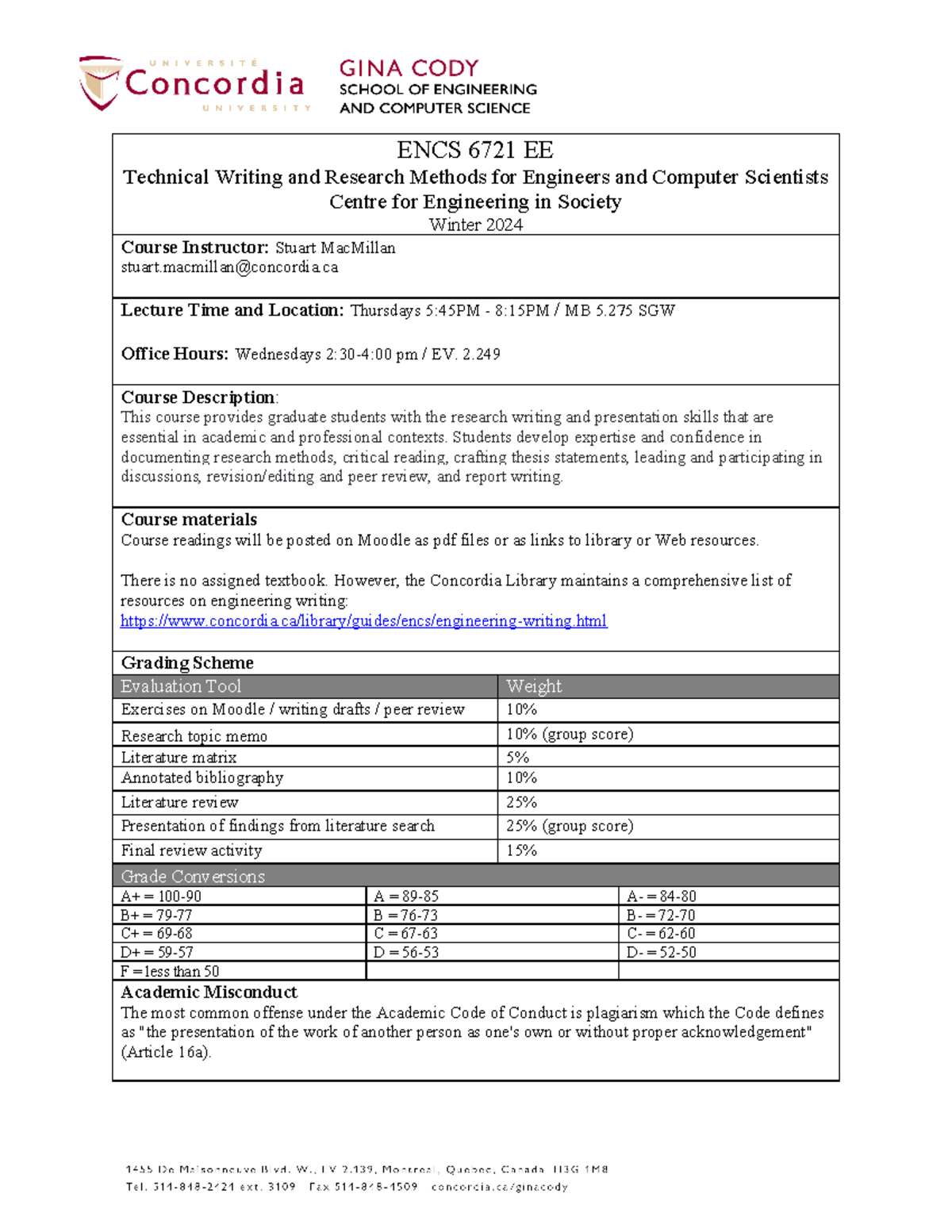 ENCS 6721 - Winter 2024 - Course outline - ENCS 672 1 EE Technical ...
