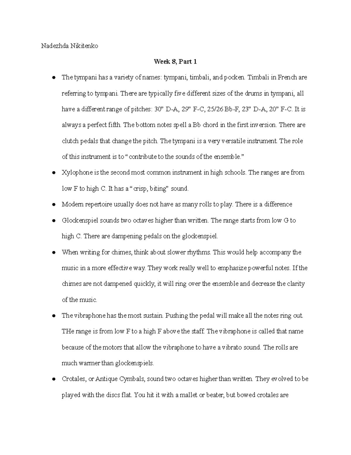 Week 8- Pitched and Non-Pitched Percussion - Nadezhda Nikitenko Week 8 ...