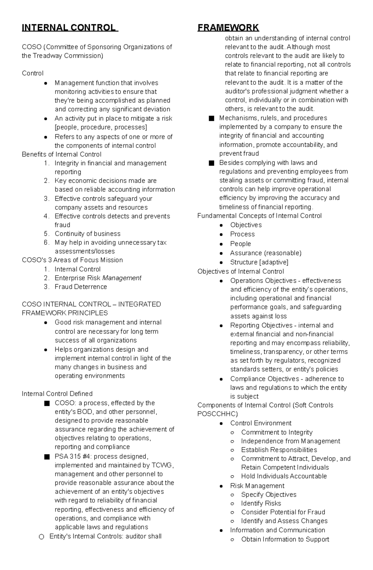 COSO Framework - reviewer - INTERNAL CONTROL FRAMEWORK COSO (Committee ...