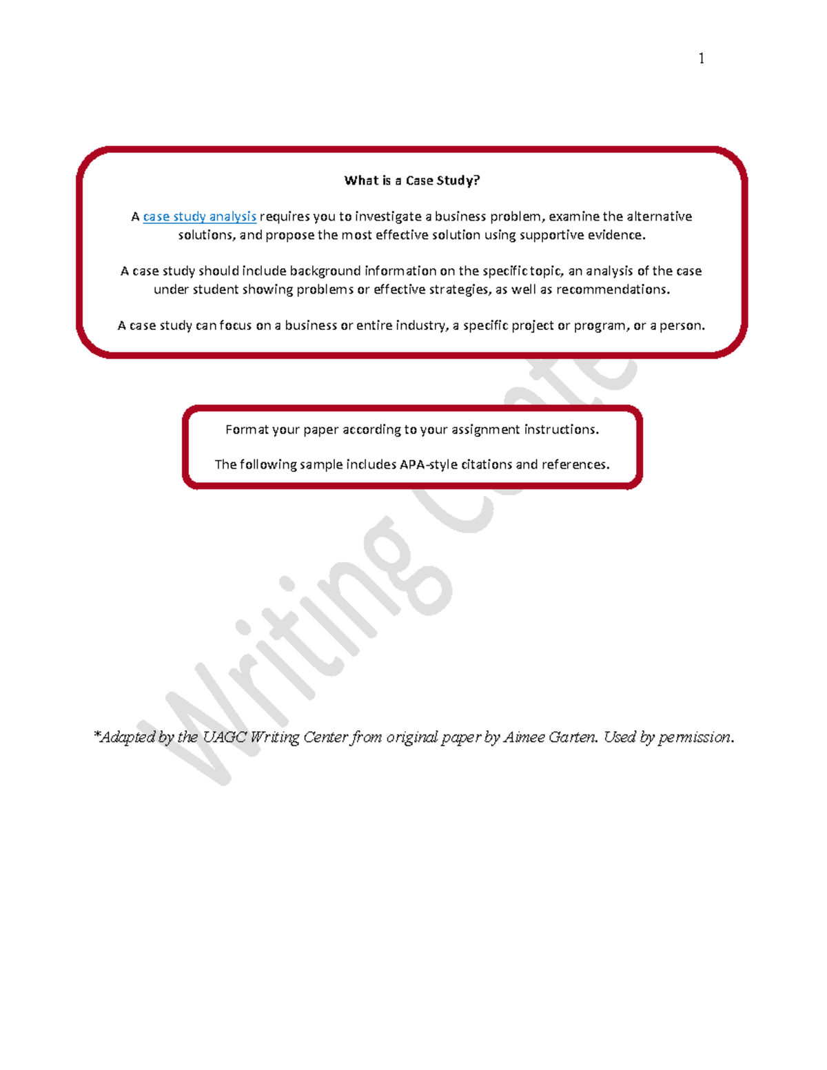 Sample Case Study Analysis - *Adapted by the UAGC Writing Center from ...