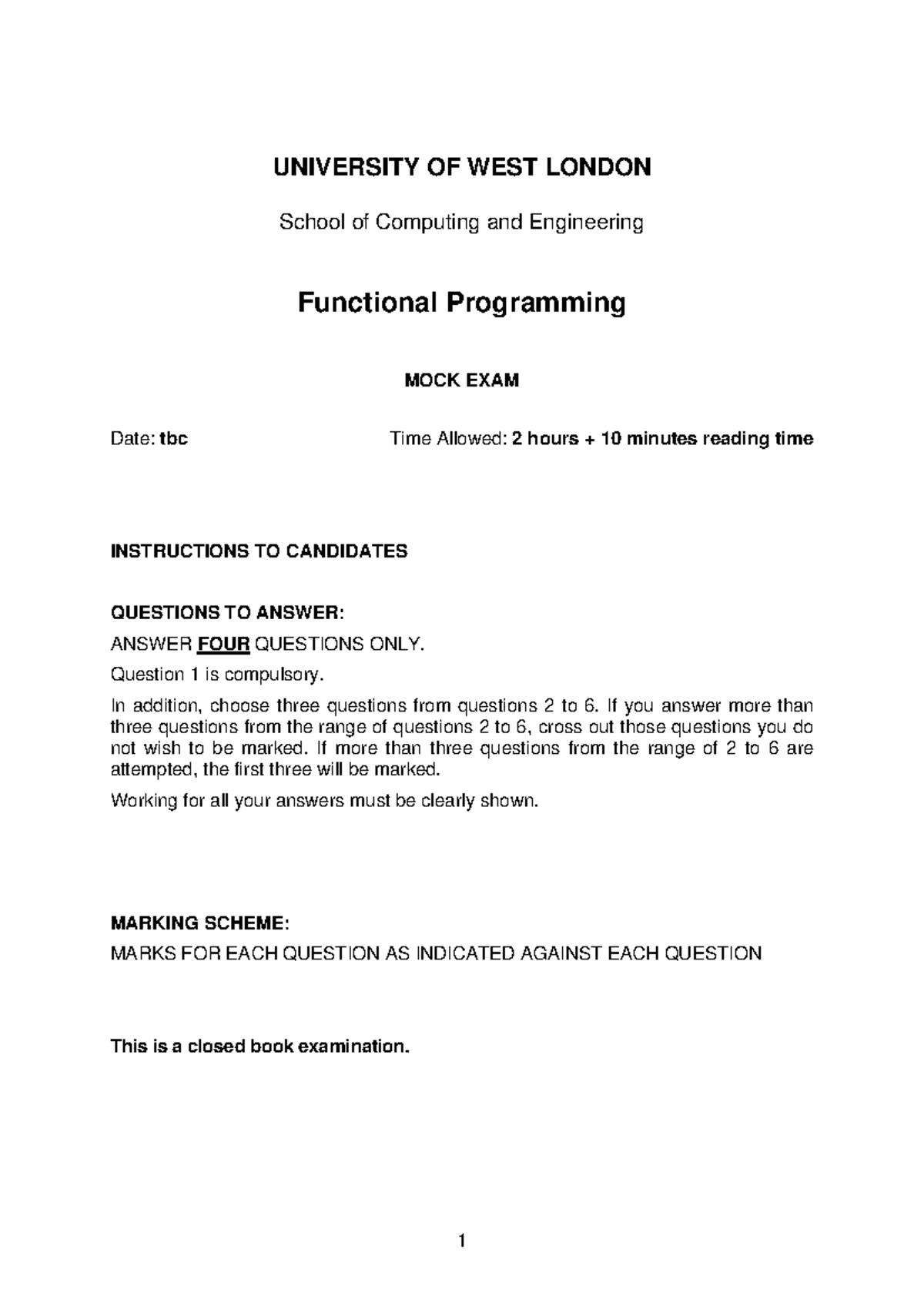 CP5UA65O Functional Programming 2023-24 mock exam paper - 1 UNIVERSITY ...