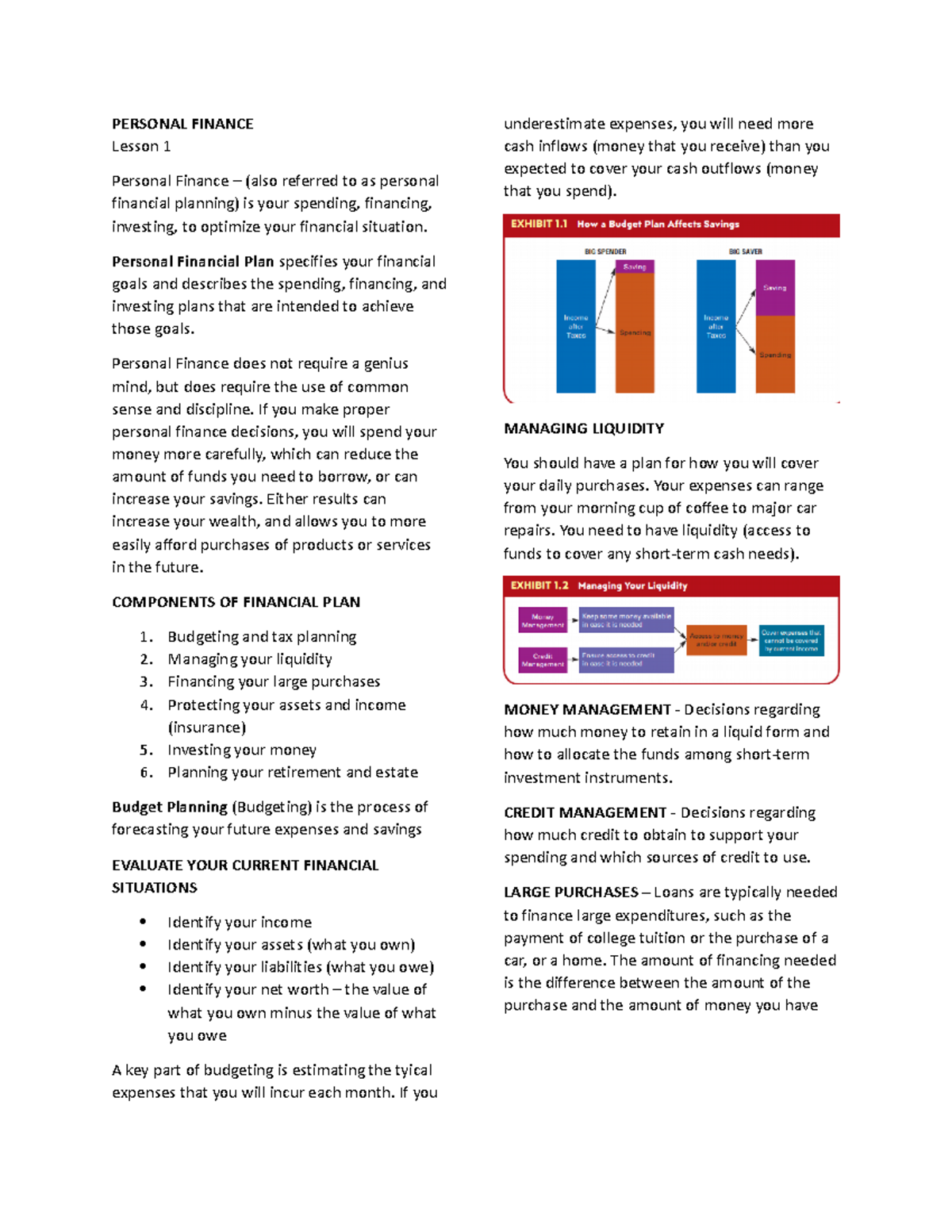 Finance - chuchu - PERSONAL FINANCE Lesson 1 Personal Finance – (also ...