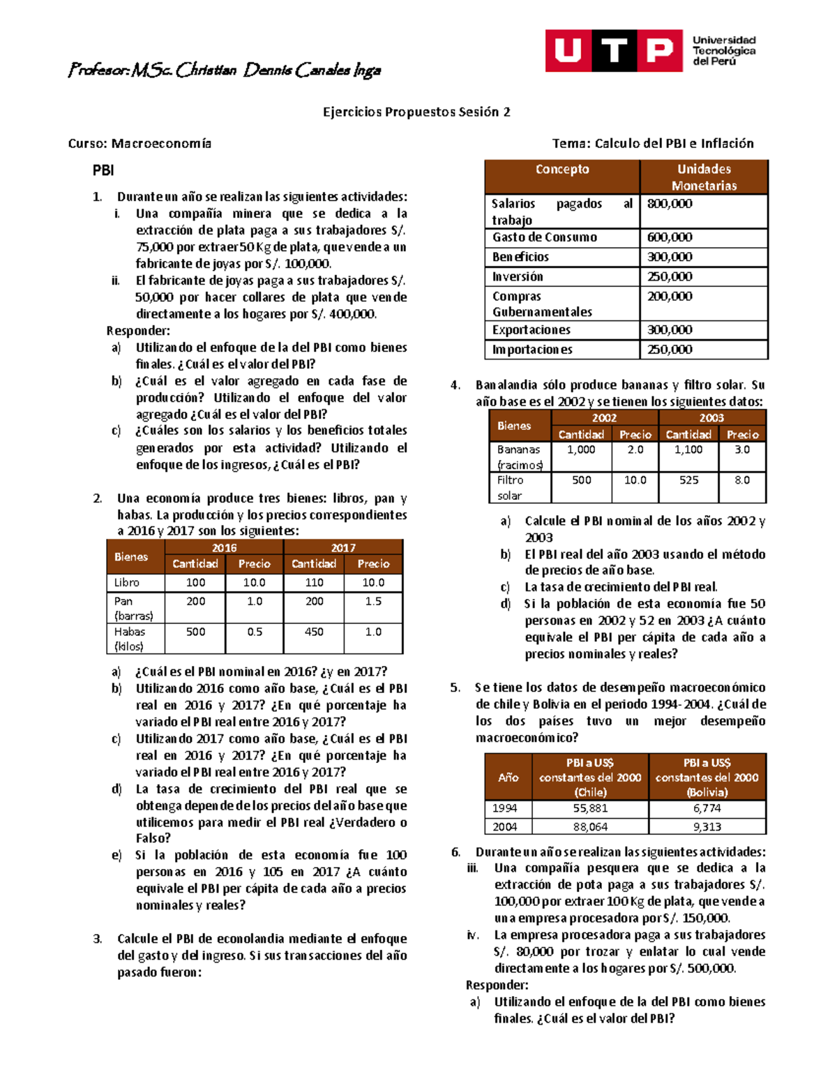 Ejercicios propuestos sesion 2 - Profesor: MSc. Christian Dennis ...