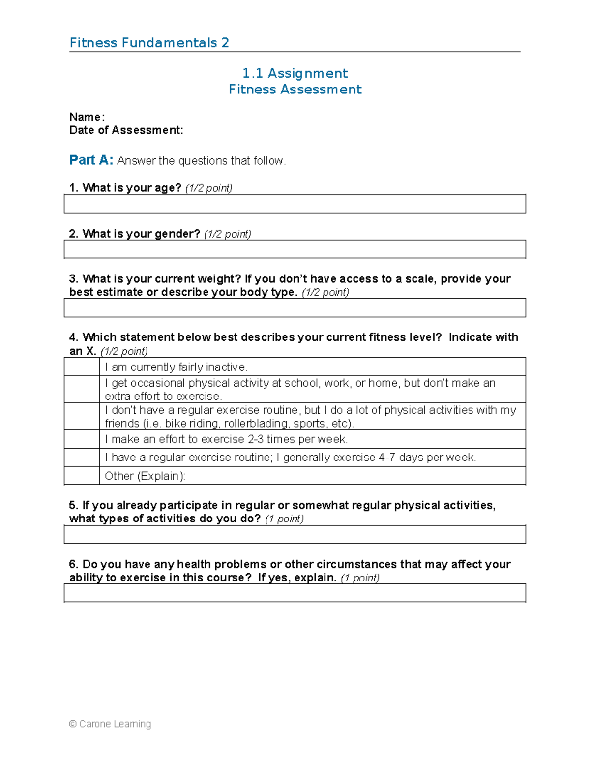 1 1assignment - Anonymous - Fitness Fundamentals 2 1 Assignment Fitness ...