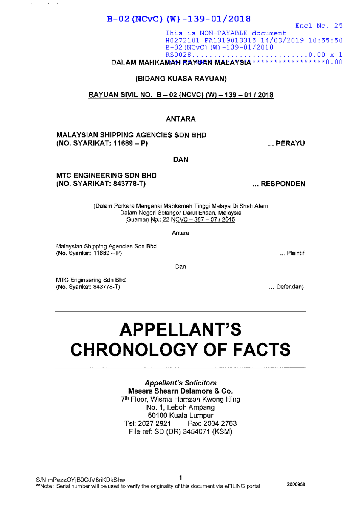 Msa - chronology +@002 - Law - This is NON-PAYABLE document H0272101 FA1319013315 14/03/2019 10 ...
