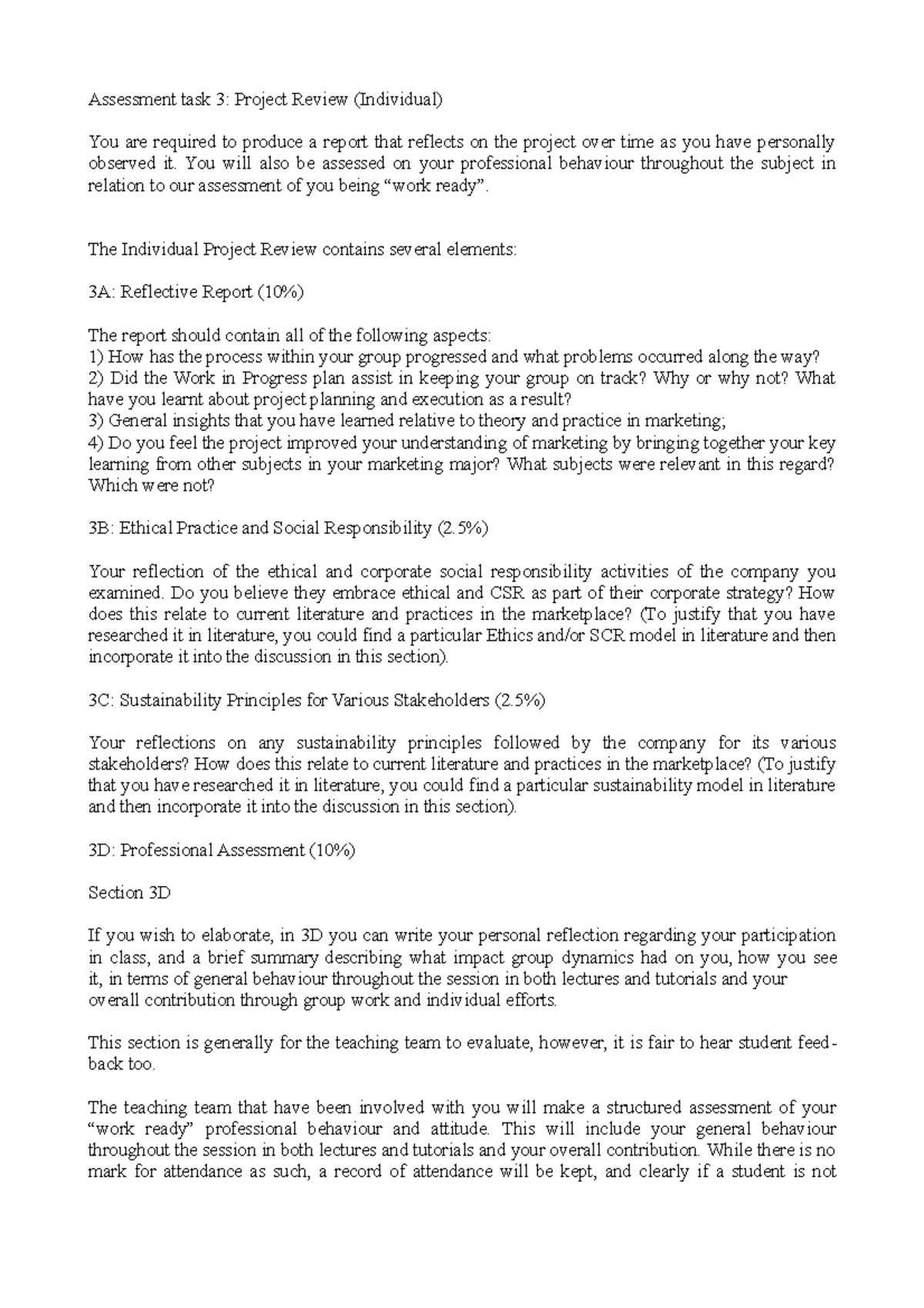 3 Project Review - Individual - Assessment Criteria - Assessment task 3: Project Review ...