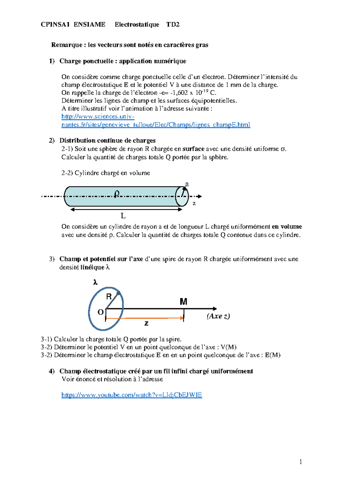 TD2 - doc5 - CPINSA1 ENSIAME Electrostatique TD 1 Remarque : les ...