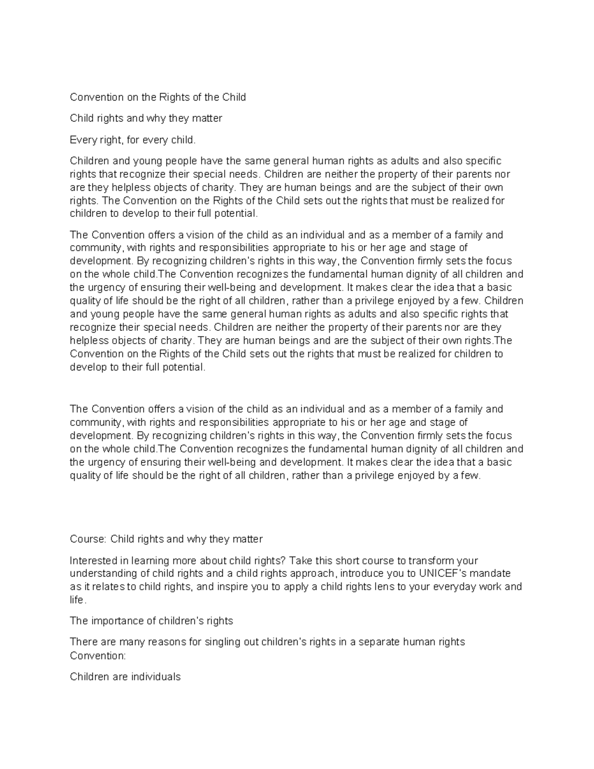 Document - Essay - Convention on the Rights of the Child Child rights ...