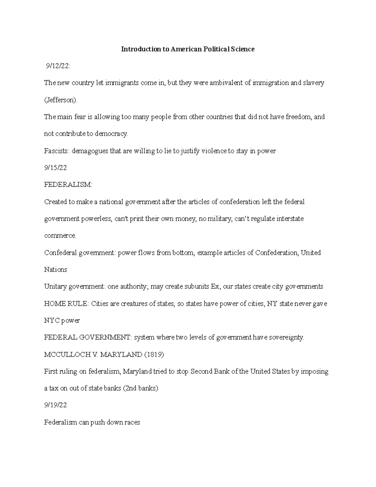 1 of Introduction to American Political Science Polsci 110 Notes ...