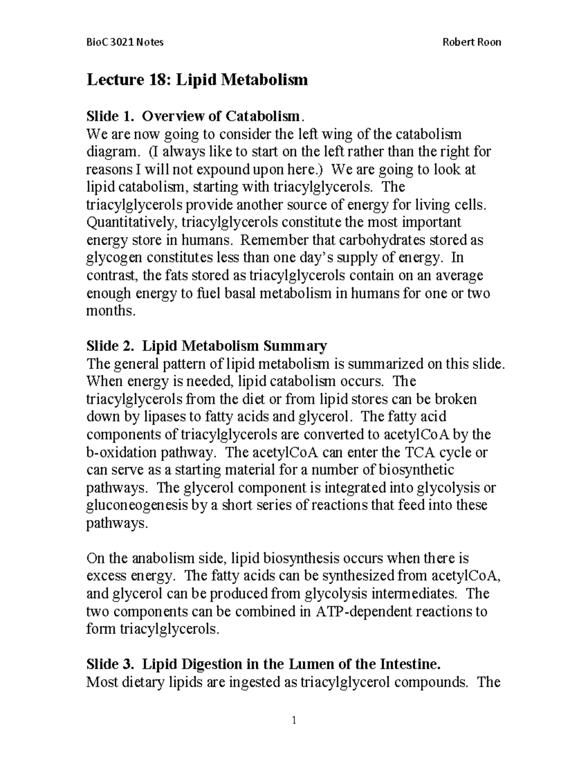 Lecture 18 Lipid Metabolism - Lecture 18: Lipid Metabolism Slide 1 ...