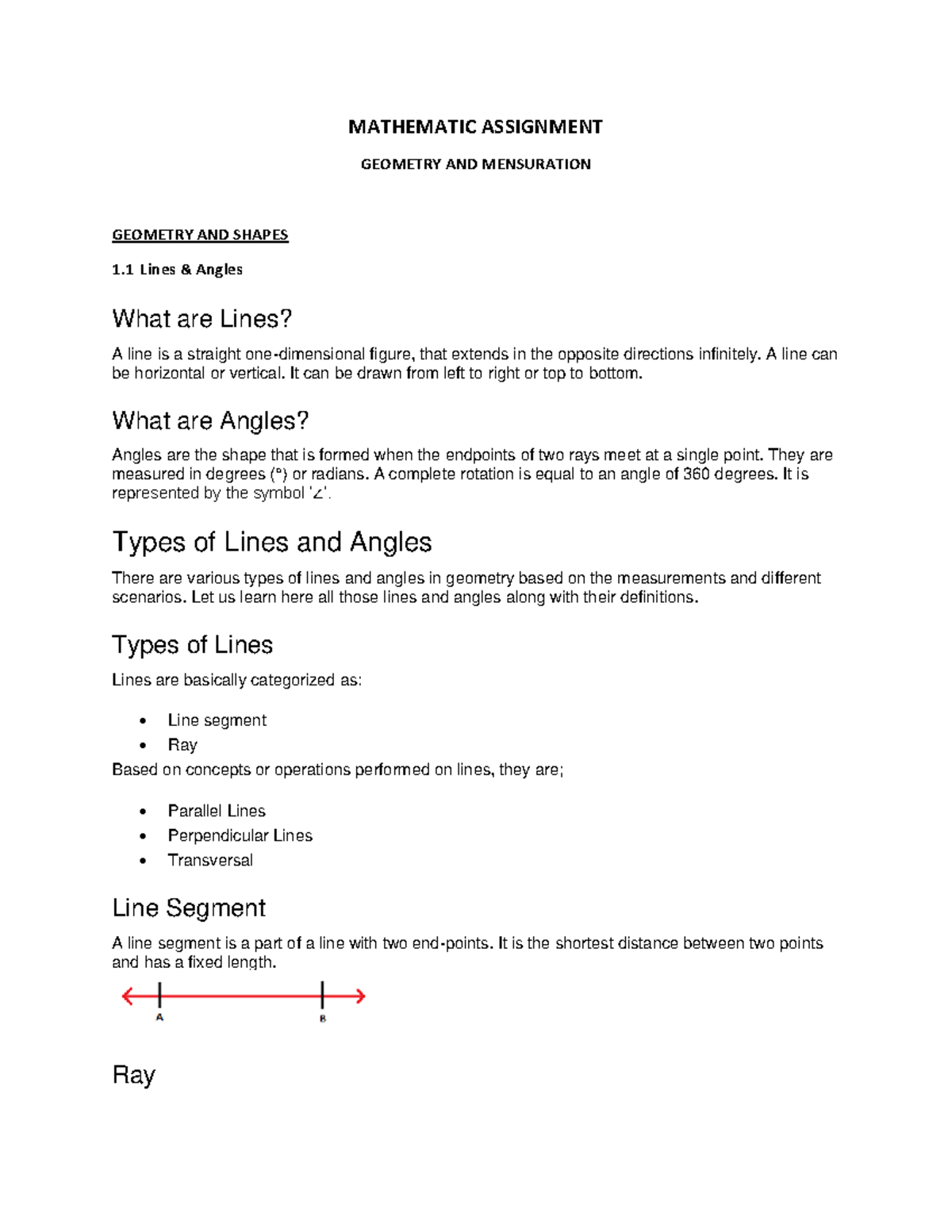 Mathematic - math - MATHEMATIC ASSIGNMENT GEOMETRY AND MENSURATION ...