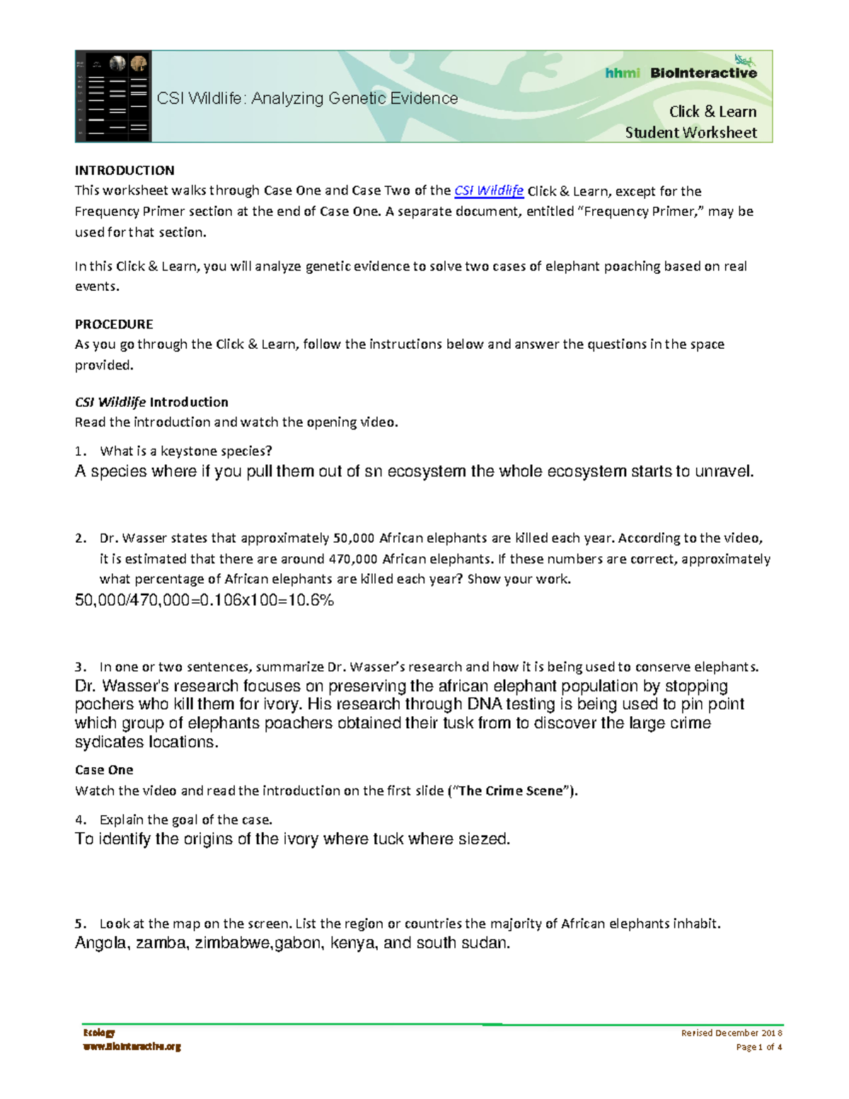 CSIWildlife Worksheet 1 1-9-24 - Ecology Revised December 2018 Click ...