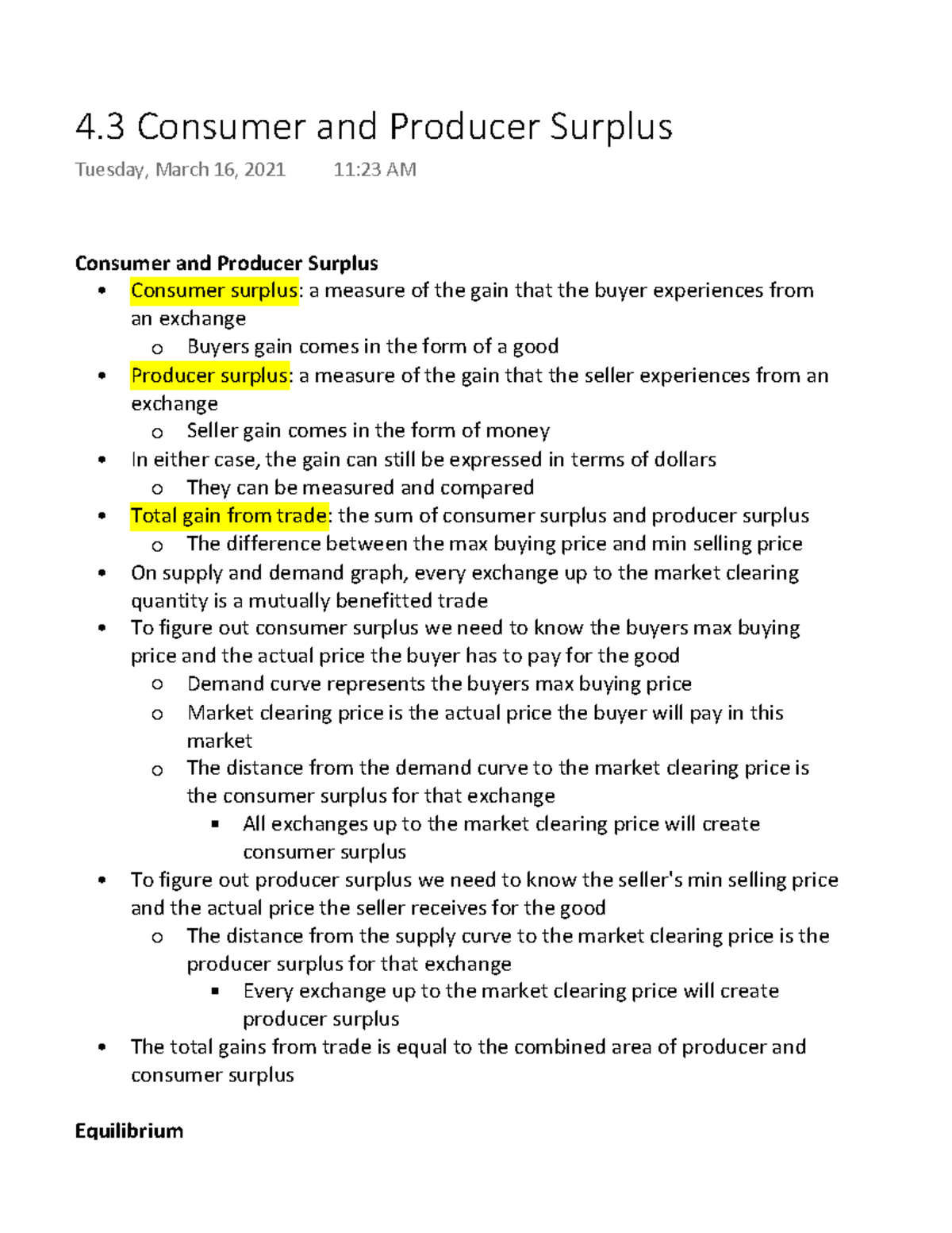 4.3 Consumer and Producer Surplus - Consumer and Producer Surplus ...