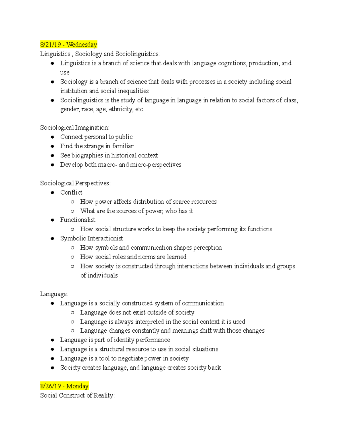 SOC 207 Notes - Language and Society - 8/21/19 - WednesdayLinguistics ...