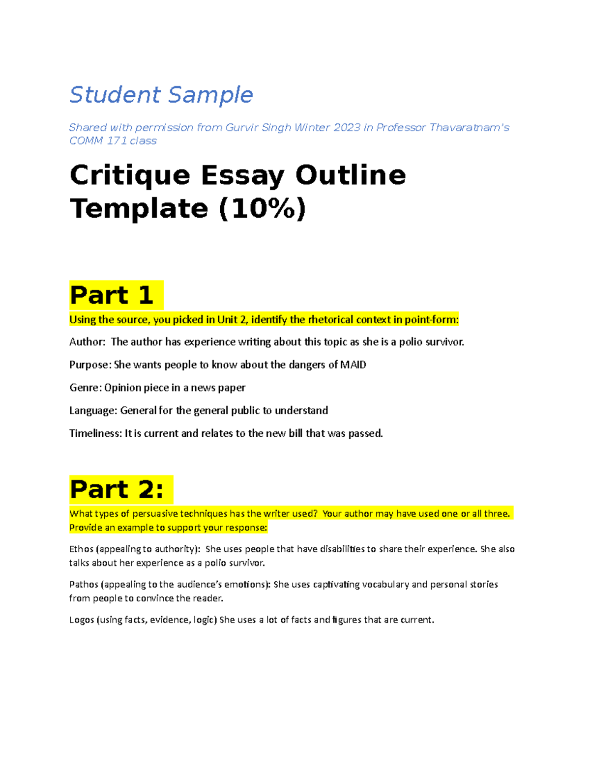 SS Project 1 essay outline (23) - Student Sample Shared with permission ...