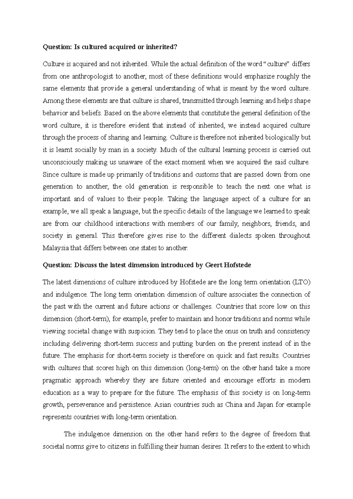 Culture - Tutorial work relating to the analysis of an issue - Question ...
