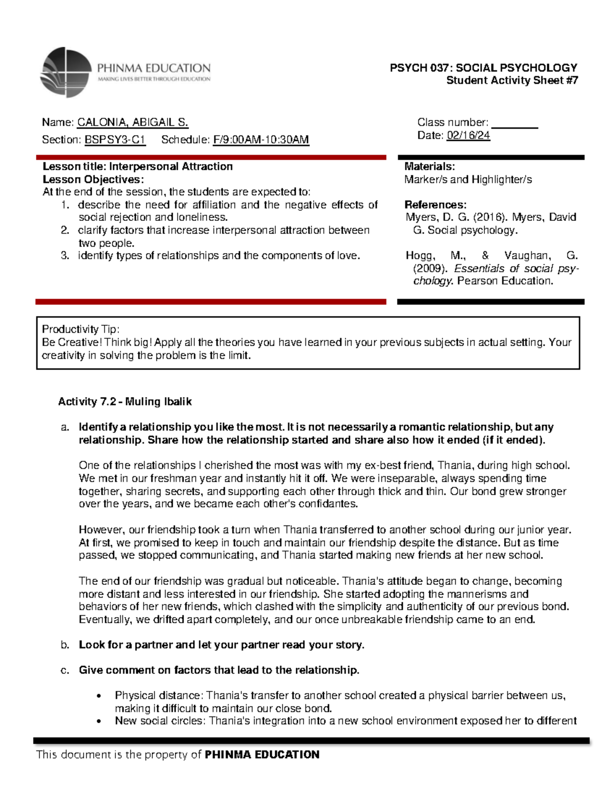 Calonia-SAS Social Psychology Revised Lesson 7 - PSYCH 037: SOCIAL ...