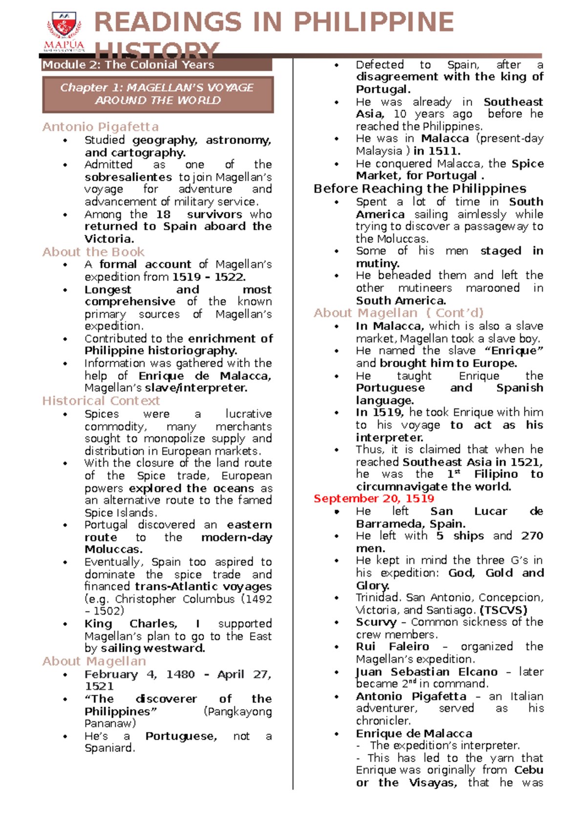 Reading-IN- Philippine- History- Reviewer - HISTORY Module 2: The Colonial Years Antonio ...