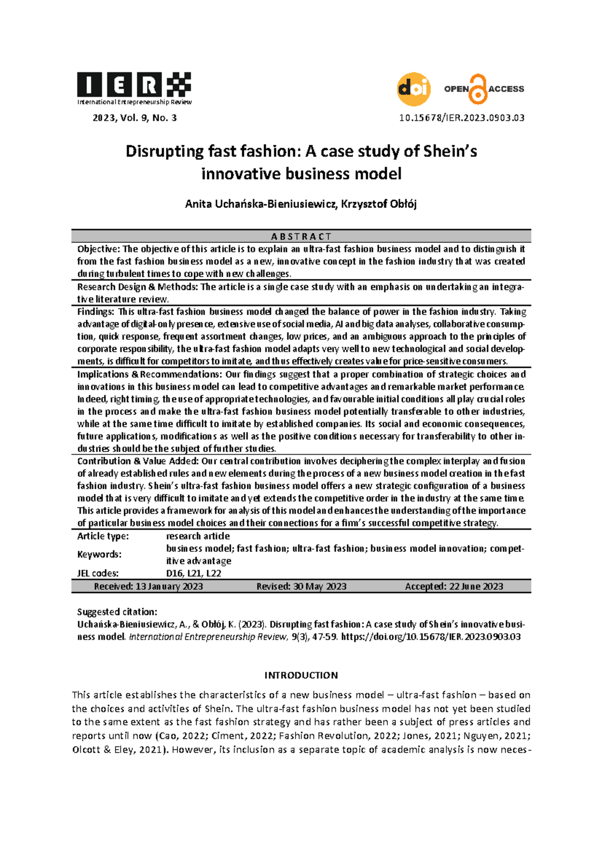 Disrupting fast fashion A case study of Sheins in - 2023, Vol. 9, No. 3 ...