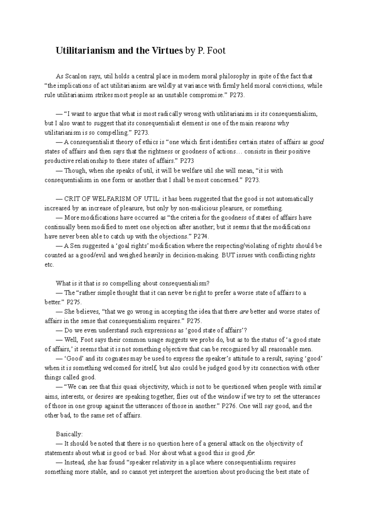 Philippa Foot - Utilitarianism and the Virtues - Utilitarianism and the ...