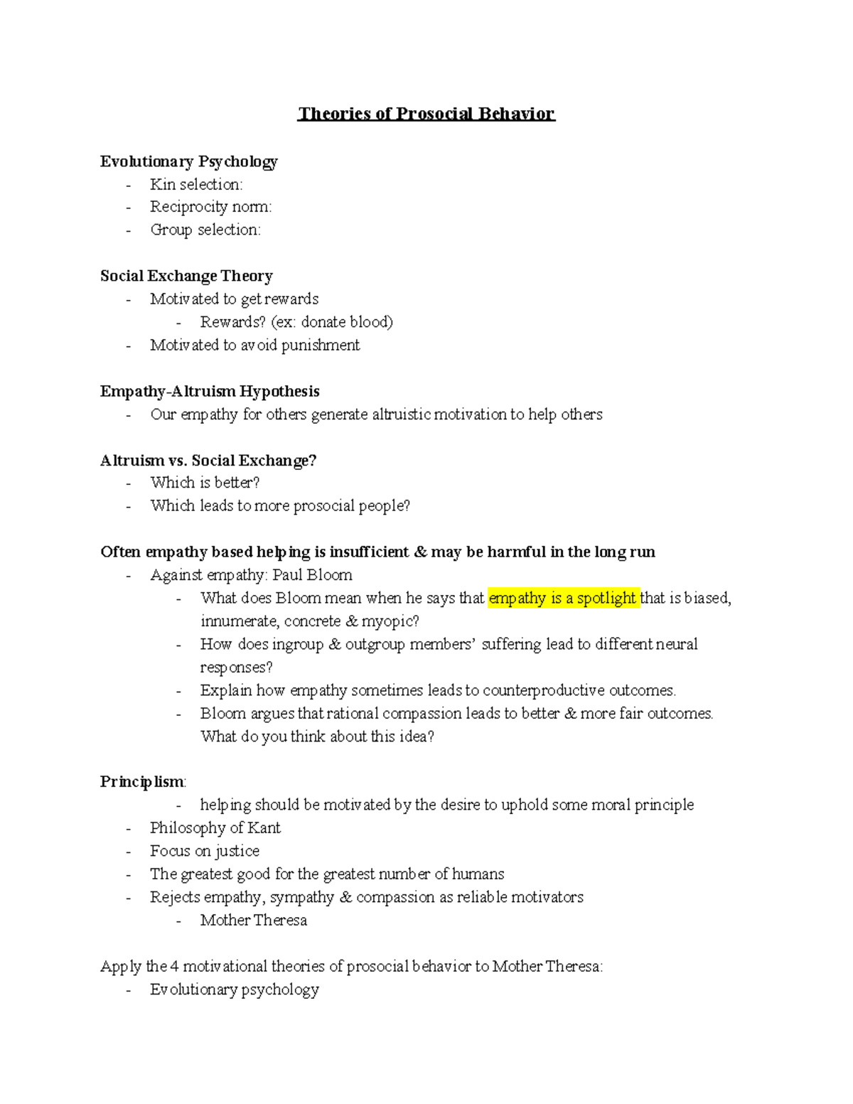 April 16 Notes - Theories of Prosocial Behavior Evolutionary Psychology ...