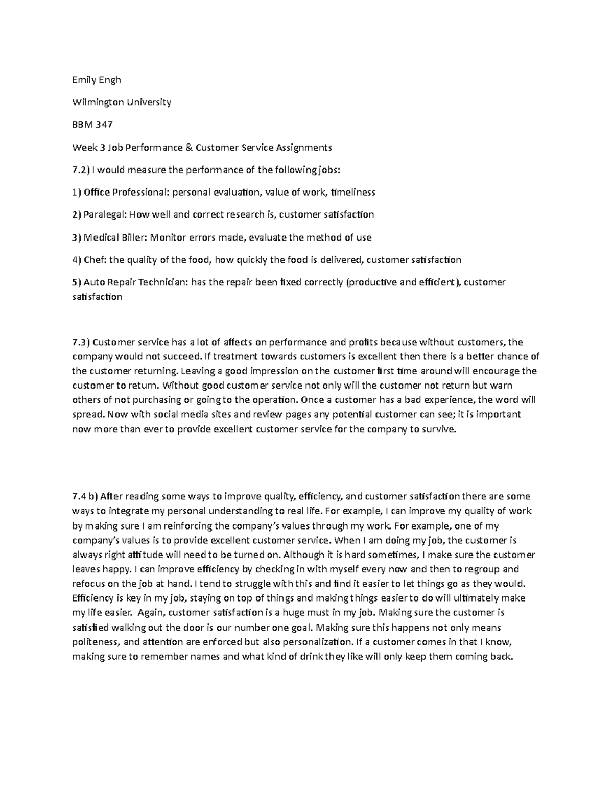 Week 3 BBM assignments - week 3 - Emily Engh Wilmington University BBM ...