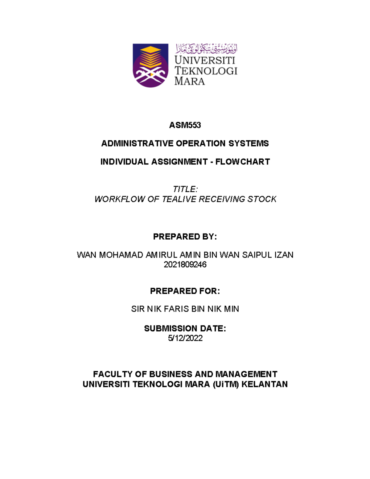 Flowchart ASM553 - ASM ADMINISTRATIVE OPERATION SYSTEMS INDIVIDUAL ...