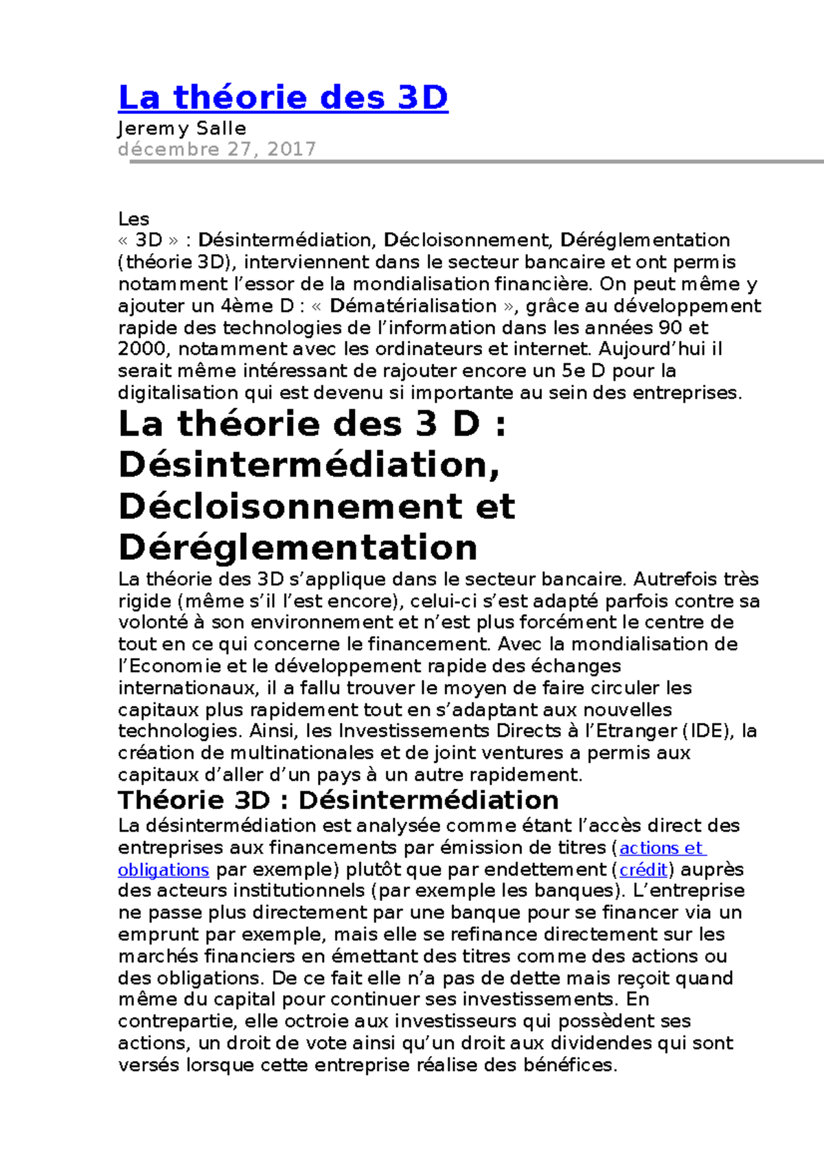 La théorie des 3D - La théorie des 3D Jeremy Salle décembre 27, 2017 ...