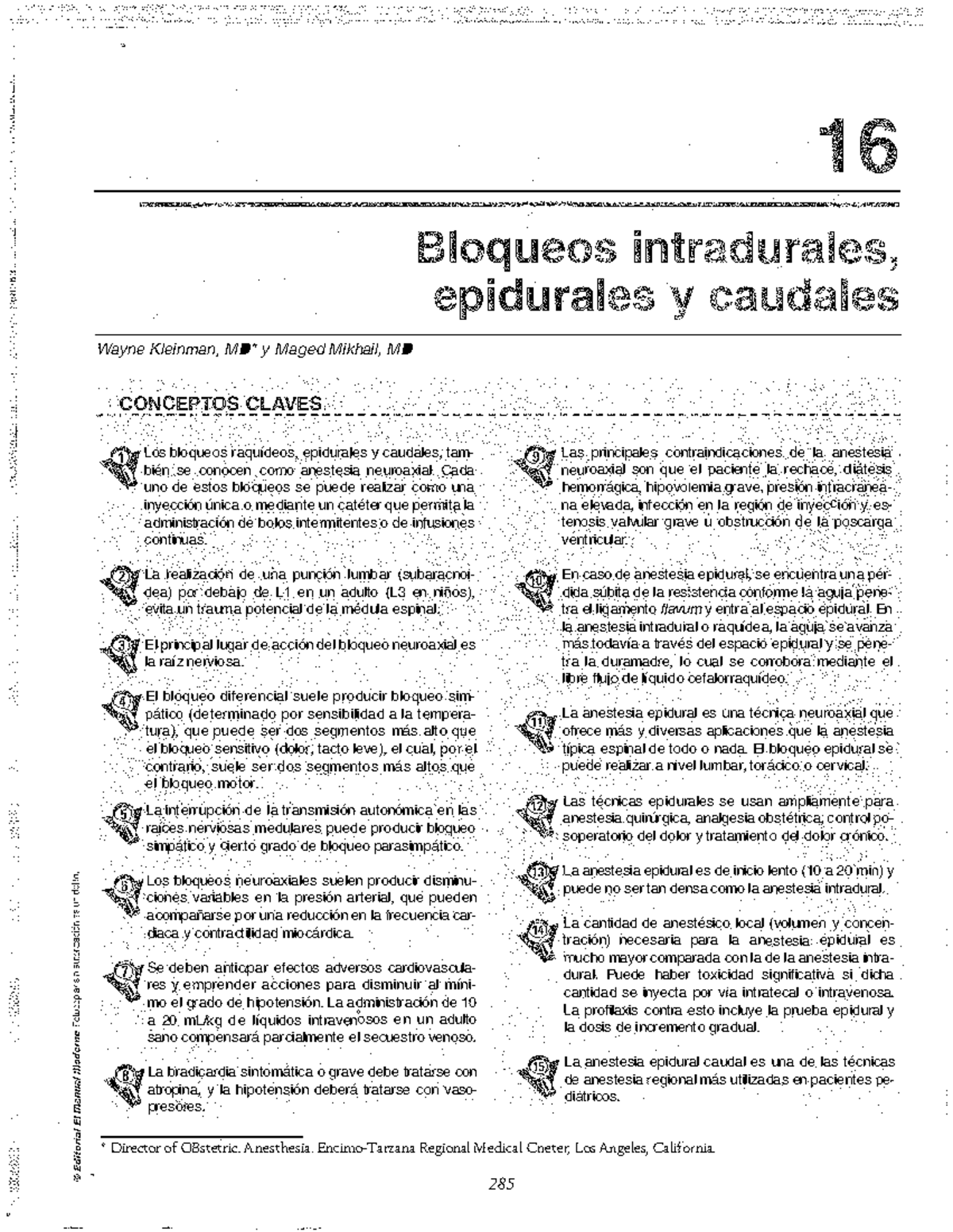 Bloqueo regionales - ' ,, 1 q u pid u ral i nt Wayne Kleinman, MD* y ...