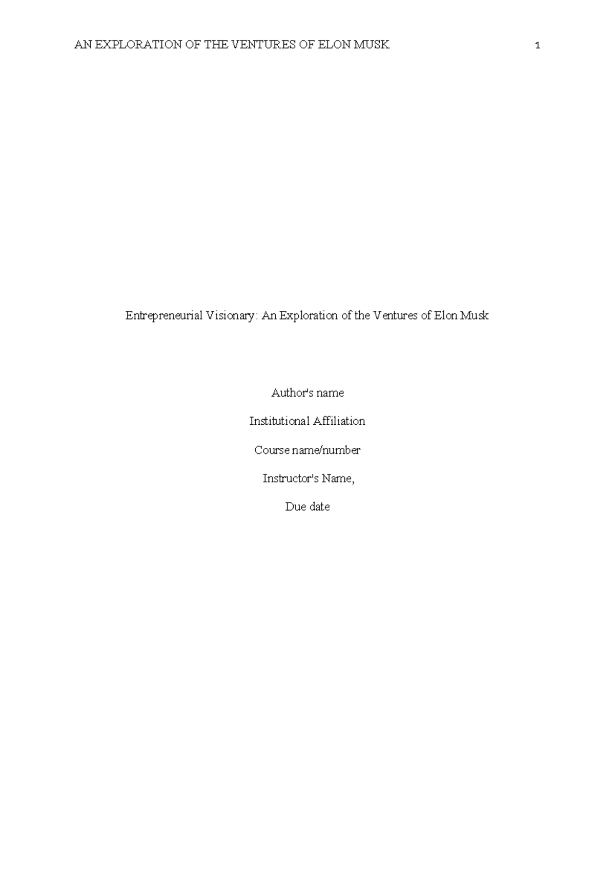 Entrepreneurial Visionary An Exploration of the Ventures of Elon Musk ...