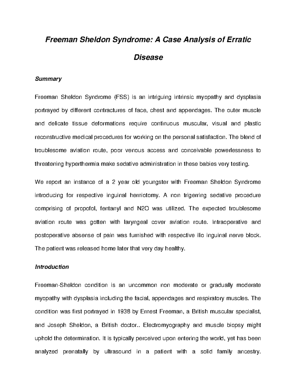 Freeman Sheldon Syndrome: A Case Analysis of Erratic Disease - Freeman ...
