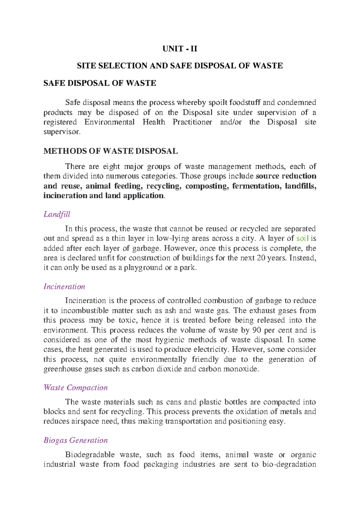 GEE - II UNIT - GEE - UNIT - II SITE SELECTION AND SAFE DISPOSAL OF ...