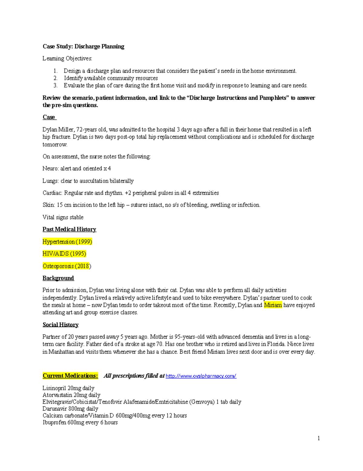 Discharge Planning sim - Case Study: Discharge Planning Learning ...