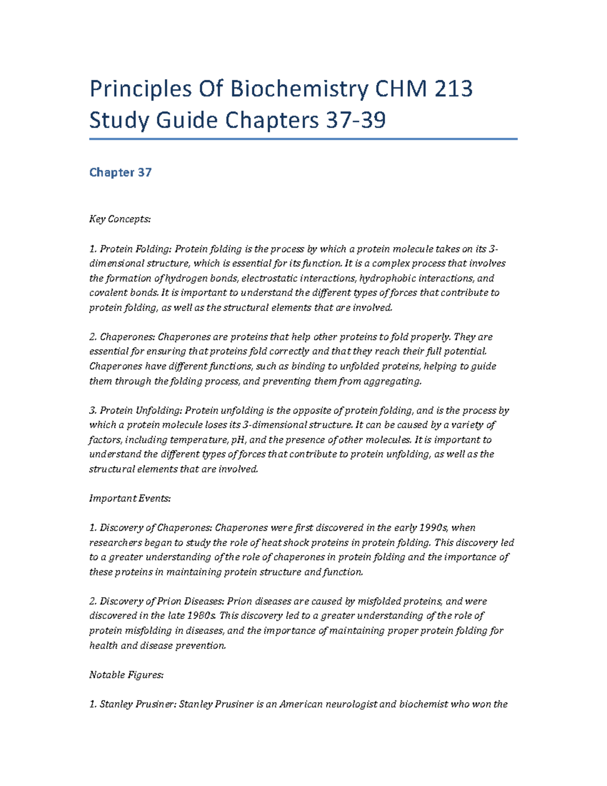 Principles Of Biochemistry CHM 213 Study Guide Chapters 37-39 - It is a ...