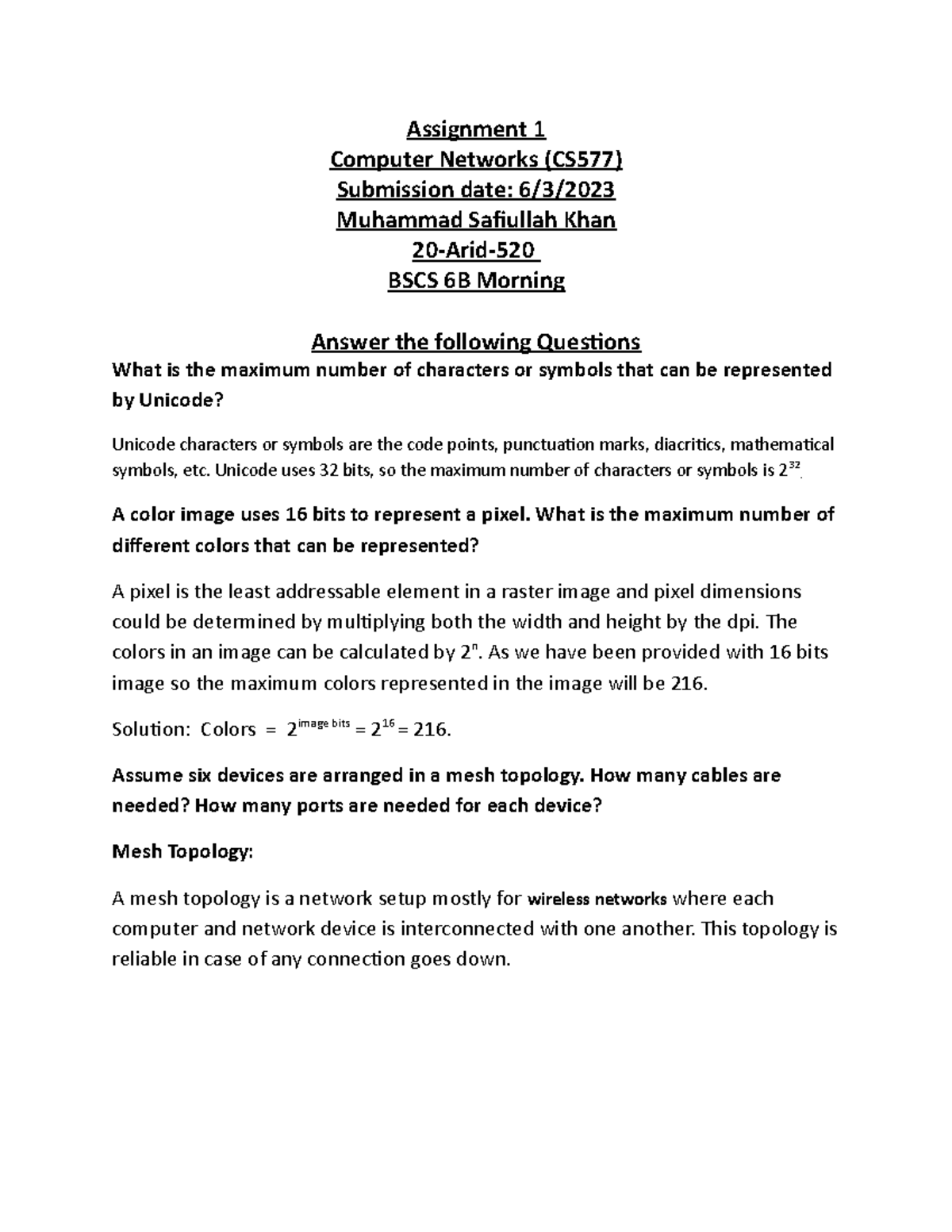 20 Arid 520 Muhammad Safiullah Khan Assignment 1 Bscs 6b Morning