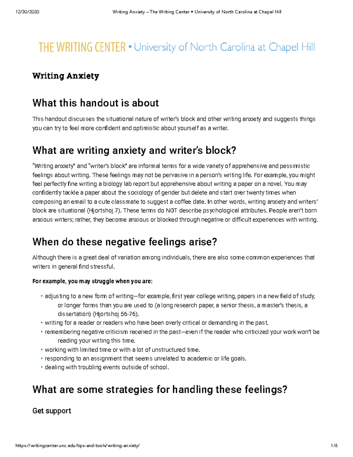 Writing Anxiety - W r i t i n g A n x i e t y What this handout is ...