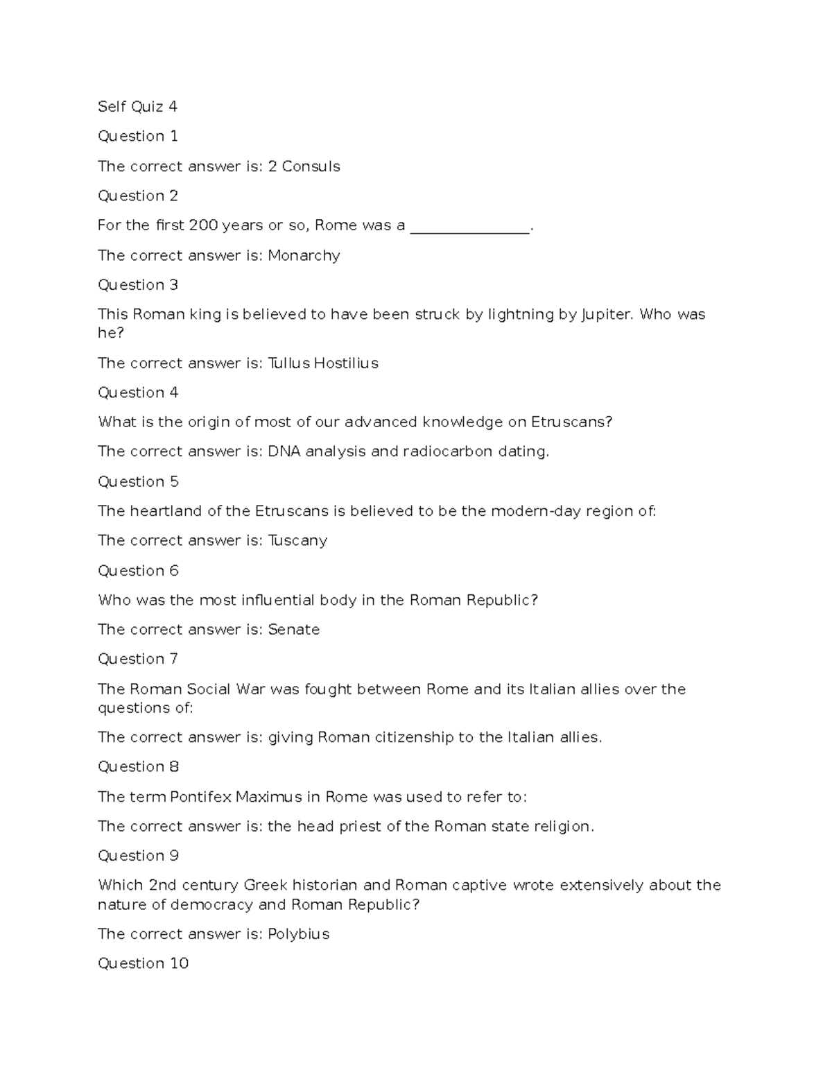 Self Quiz 4 - Self quiz 4 questions with answers - Self Quiz 4 Question ...