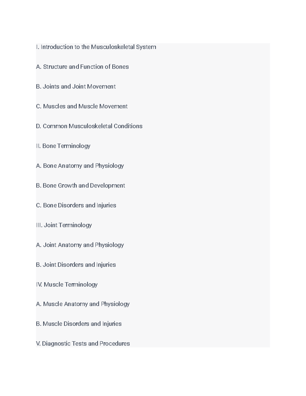 Medical Terminology - I. Introduction to the Musculoskeletal System A ...